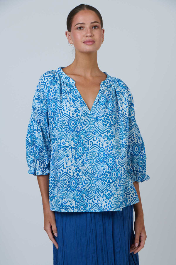 Namastai Boho Blouse in Aqua Souk - Urban Cachet